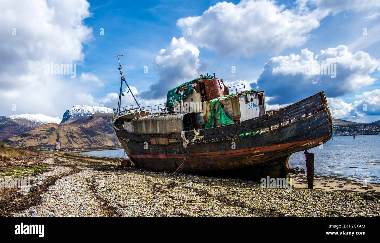 Corpach, Highland, Scotland - April 28th 2018: Wreck of the herring and ...