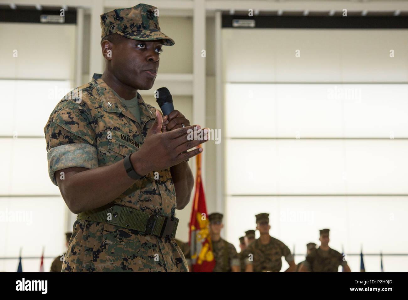 U.S. Marine Corps Lt. Col. Quentin Vaughn delivers remarks at the ...