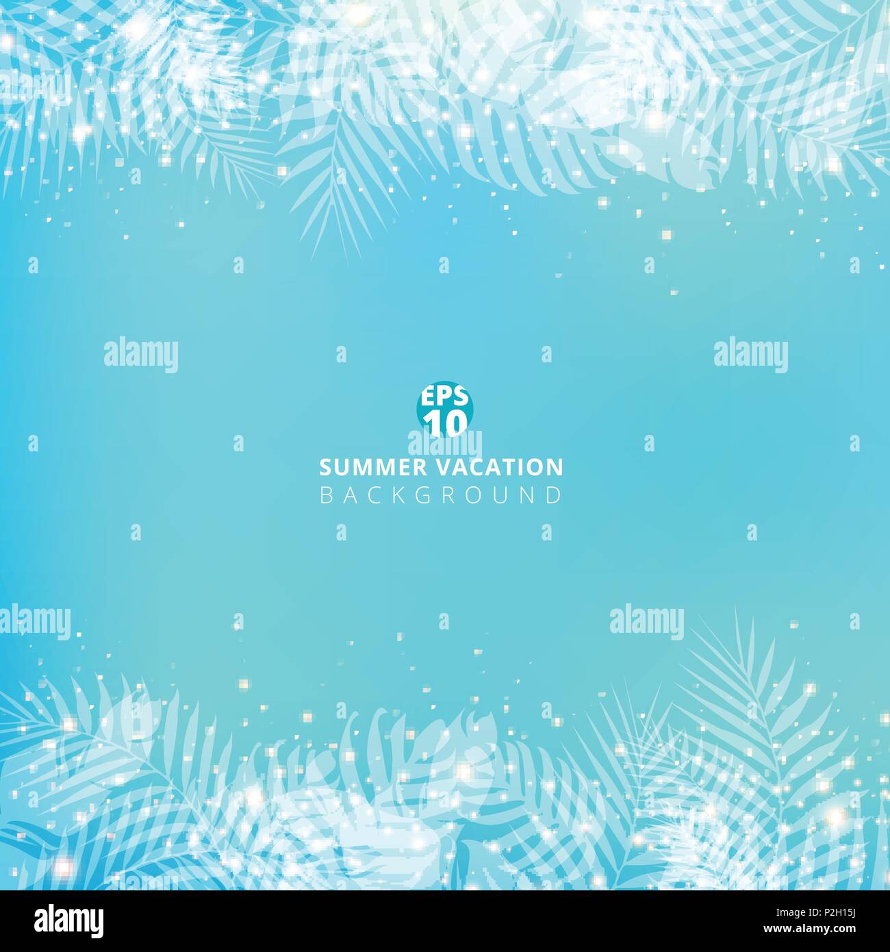 Summer blue blurred background with header footers palm leaves. Vector ...