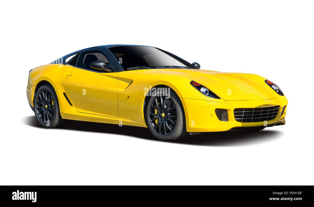Yellow Ferrari 599 side view isolated on white Stock Photo - Alamy