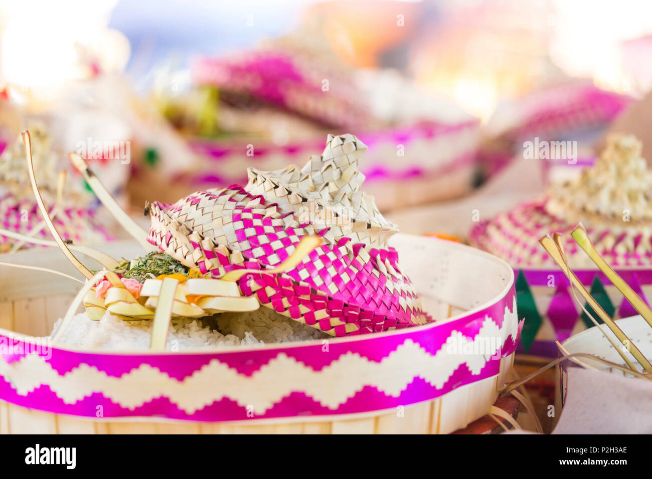 Baskets with offerings, Odalan temple festival, Sidemen, Karangasem ...