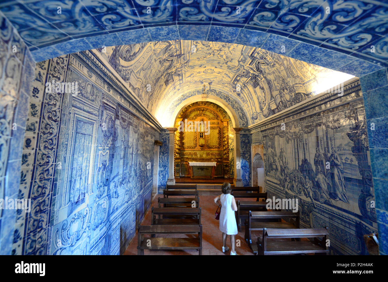 Blue tiles in the chapel, Hotel, Pousada Sao Filipe, Setubal, Serra da ...