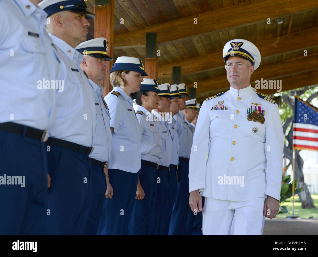 During a change of command ceremony at Coast Guard Base Honolulu on ...