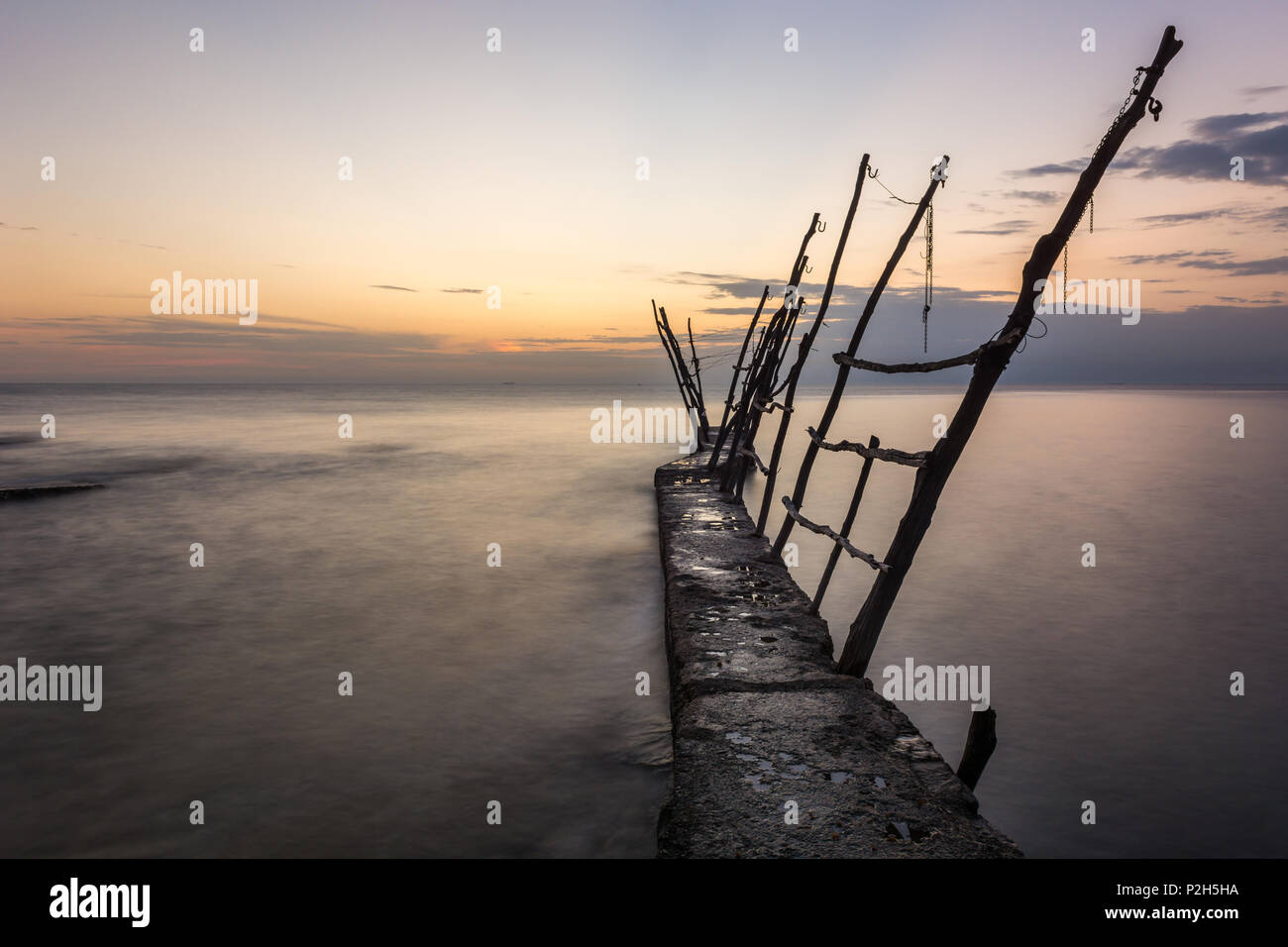 Panorama of beautiful sunset at sea. Long exposure technique Stock ...