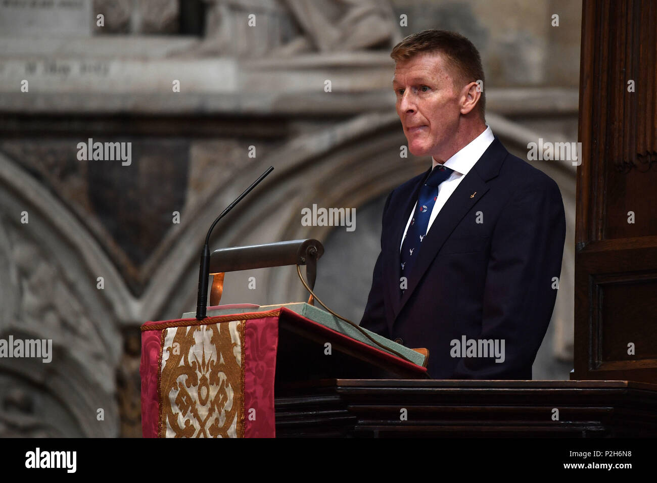 Astronaut Tim Peake speaking at the memorial service for Professor Stephen Hawking, at ...