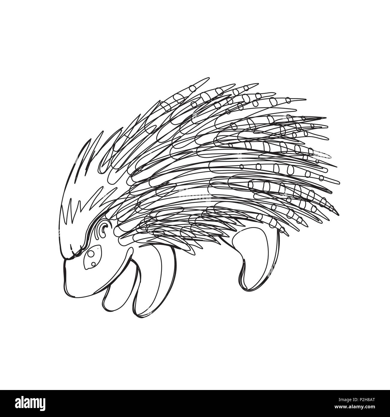 Vector illustration of porcupine in continious line graphic style ...