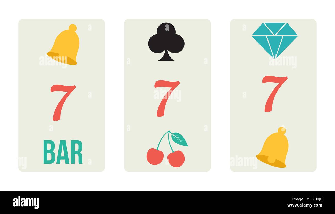 Vector illustration of slot machine reels with lucky sevens in minimal ...