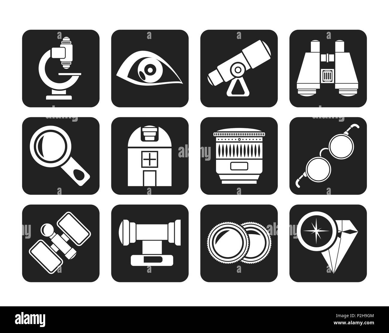 Silhouette Optic and lens equipment icons - vector icon set Stock ...