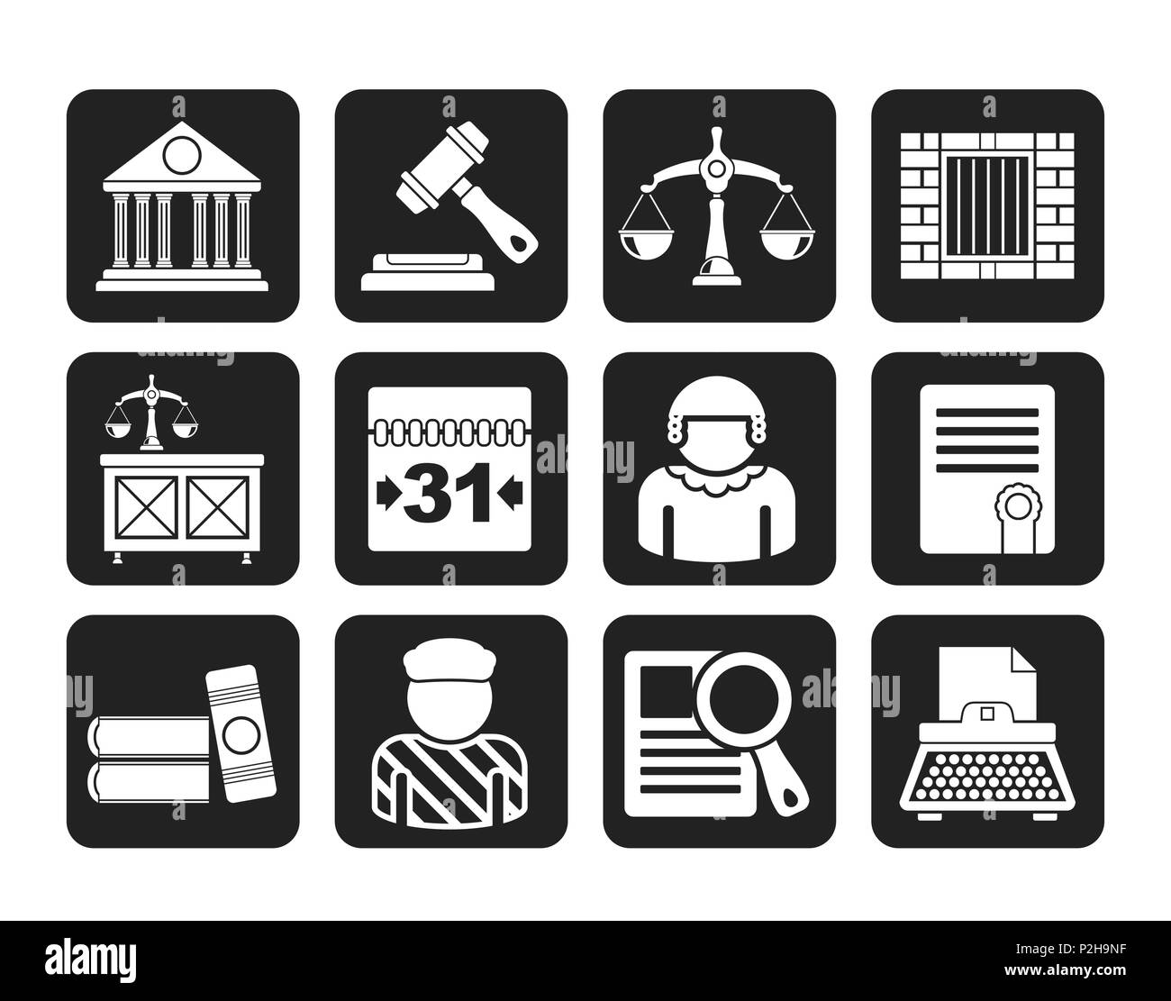 Silhouette Justice and Judicial System icons - vector icon set Stock ...
