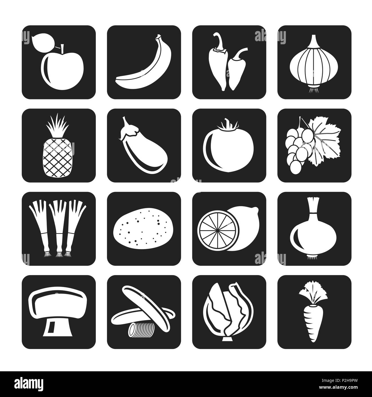 Silhouette Different kind of fruit and vegetables icons - vector icon ...