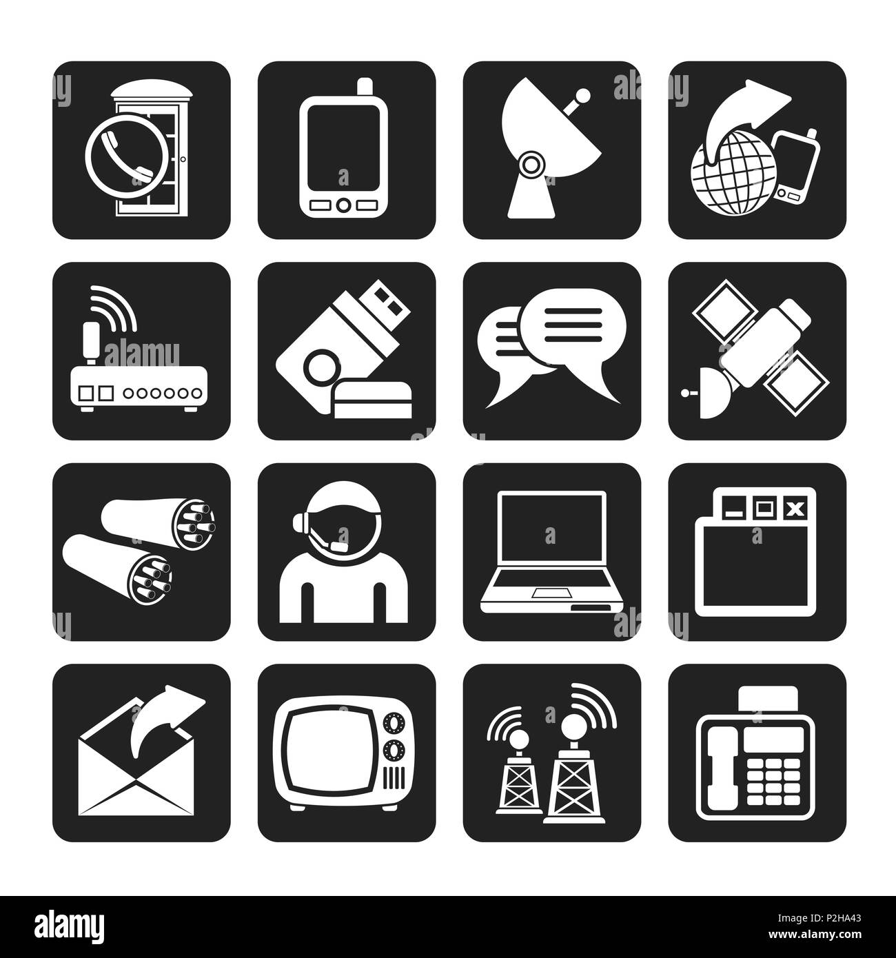 Silhouette Communication, connection and technology icons - vector icon ...