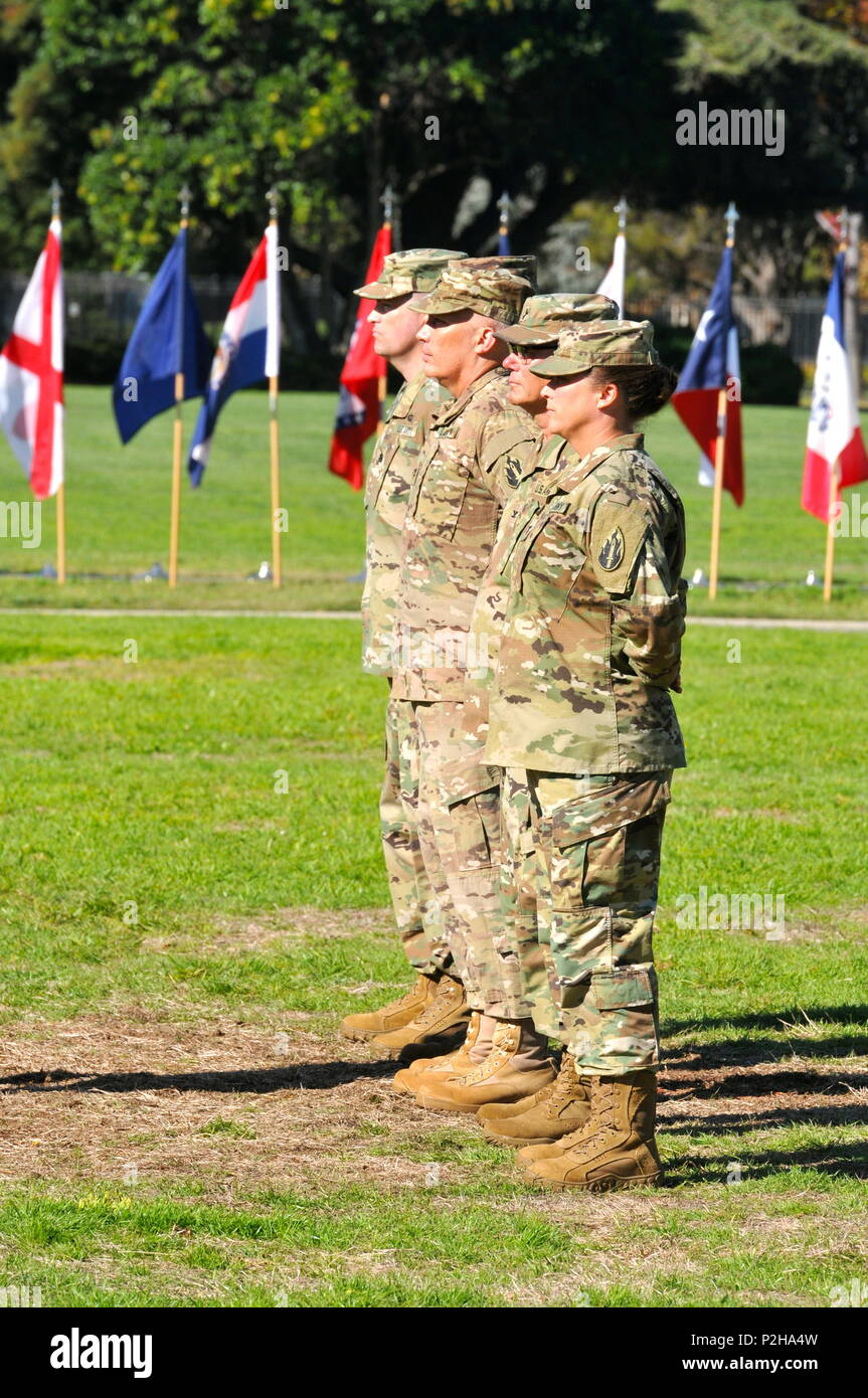 Colonels from the 63rd Regional Support Command stand at attention ...