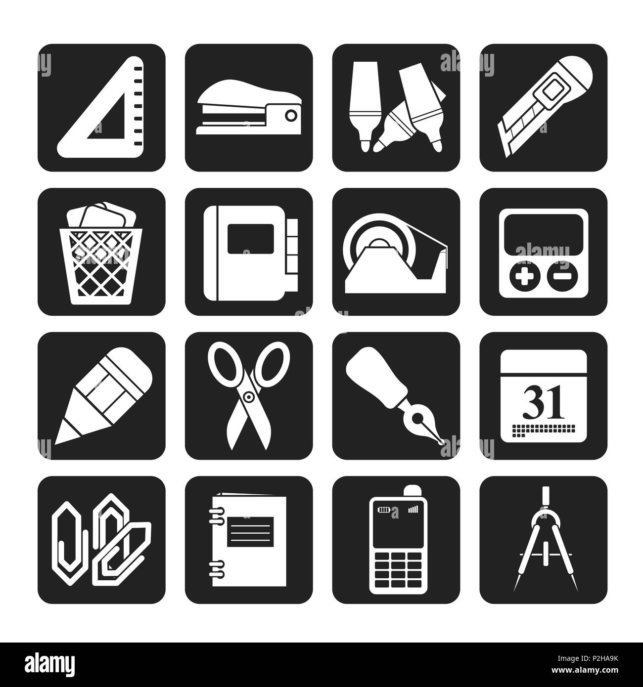Silhouette Business and office objects icons - vector icon set Stock ...
