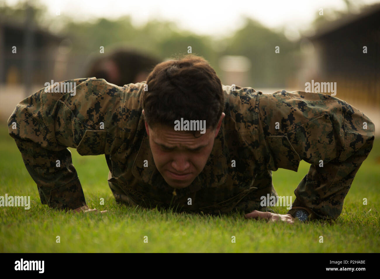 A Marine performs push-ups during a Company C squad competition at ...