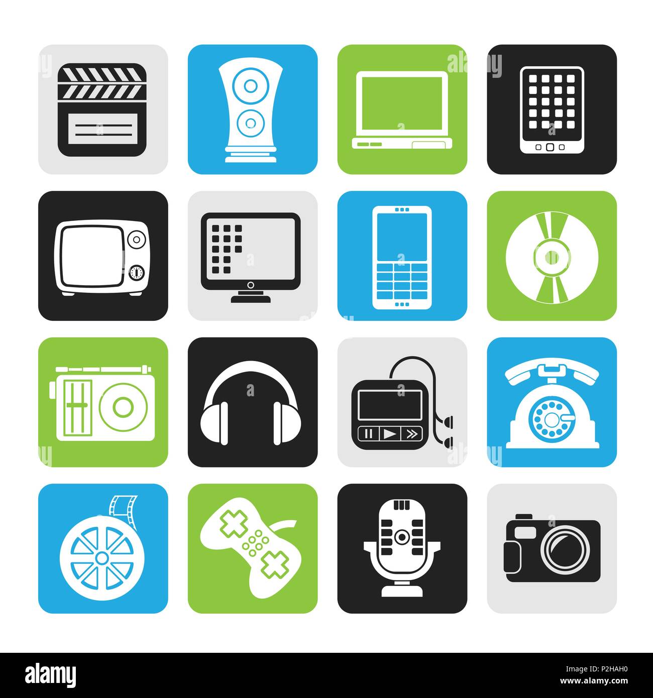 Silhouette multimedia and technology icons - vector icon set Stock ...