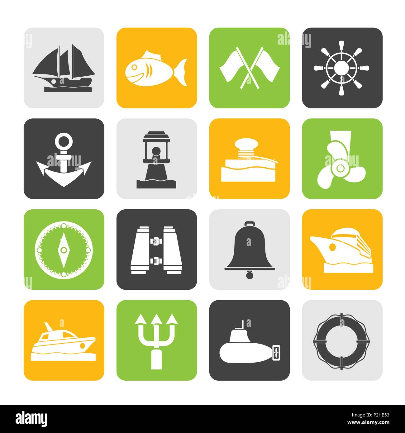 Silhouette Marine, sea and nautical icons - vector icon set Stock ...