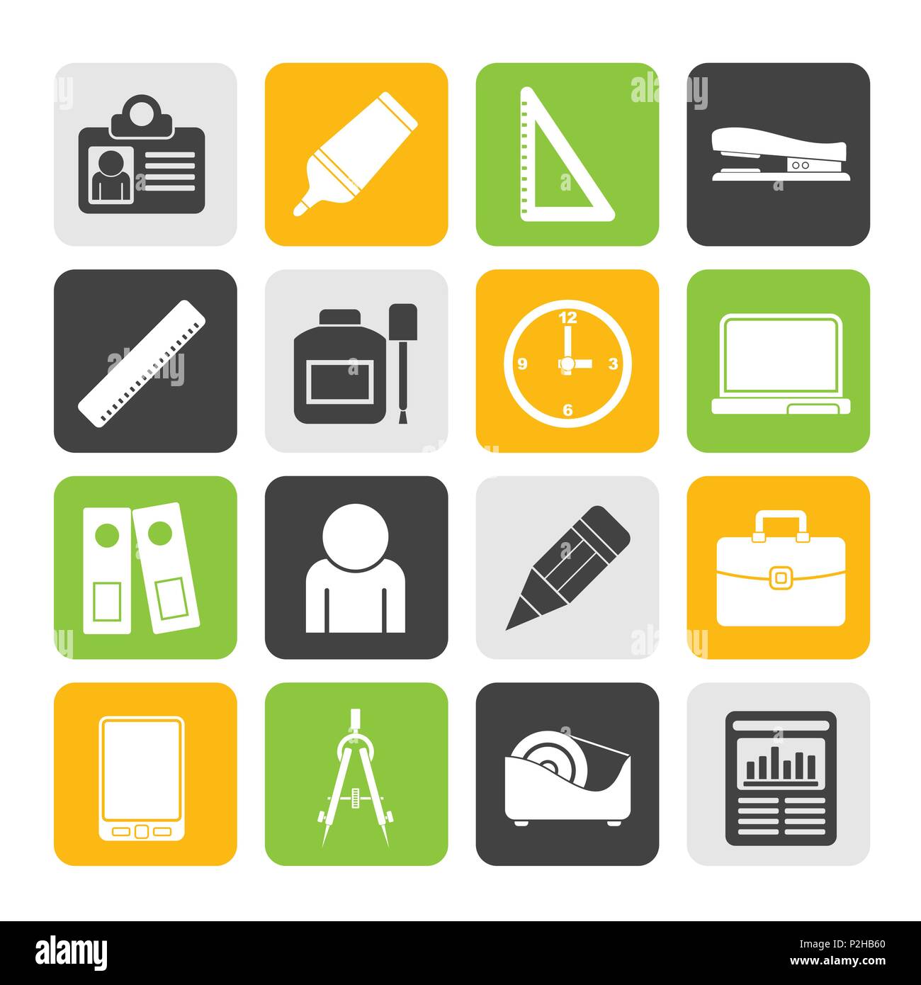 Silhouette Business and office objects icons - vector icon set Stock ...