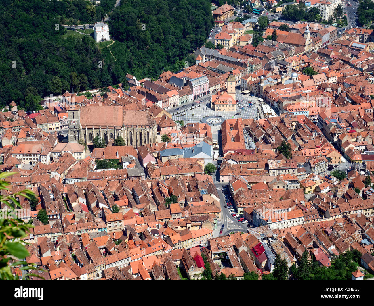 Aerial view of Brasov ( Transylvania ) , one of the most visited cities ...