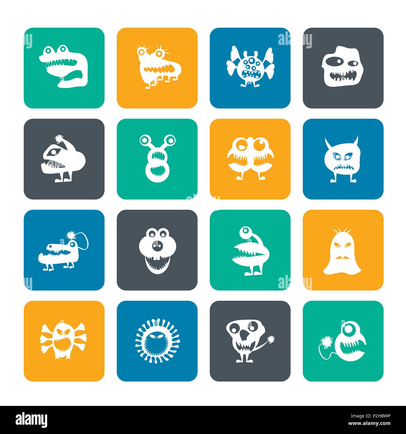Silhouette various abstract monsters illustration - vector icon set ...