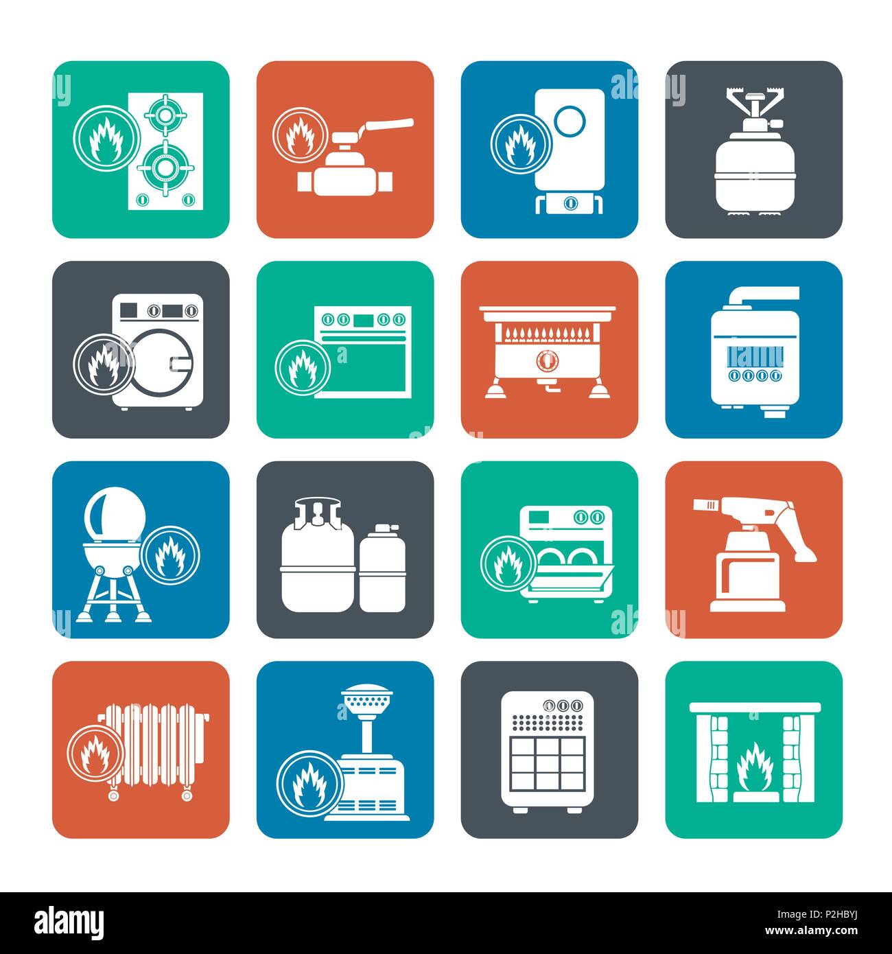 Silhouette Household Gas Appliances icons - vector icon set Stock ...