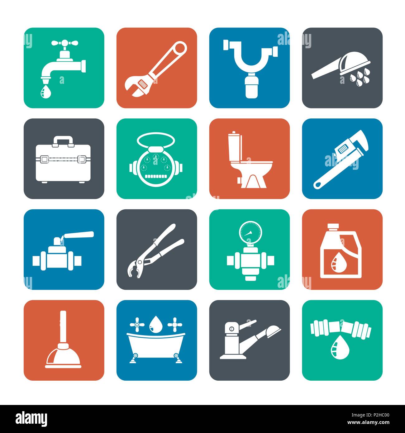 Silhouette plumbing objects and tools icons - vector icon set Stock ...