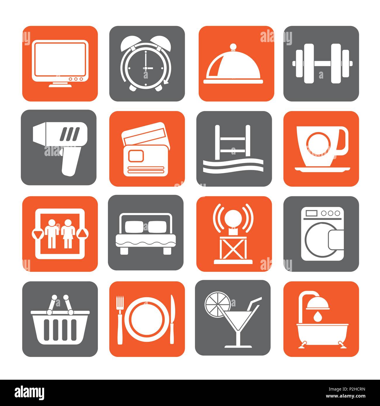 Silhouette Hotel and Motel facilities icons - vector icon set Stock ...