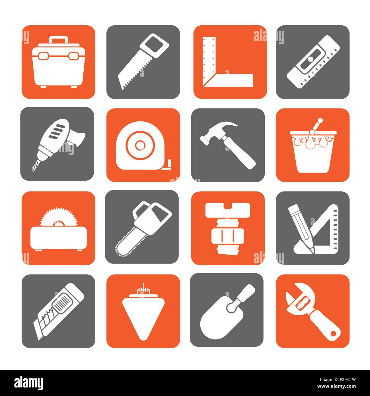 Silhouette Construction objects and tools icons- vector icon set Stock ...