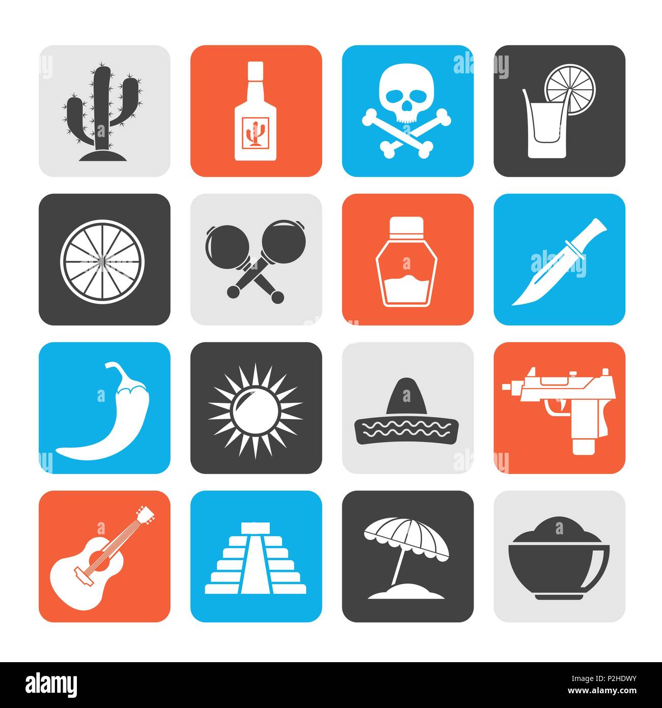 Silhouette Mexico and Mexican culture icons - vector icon set Stock ...