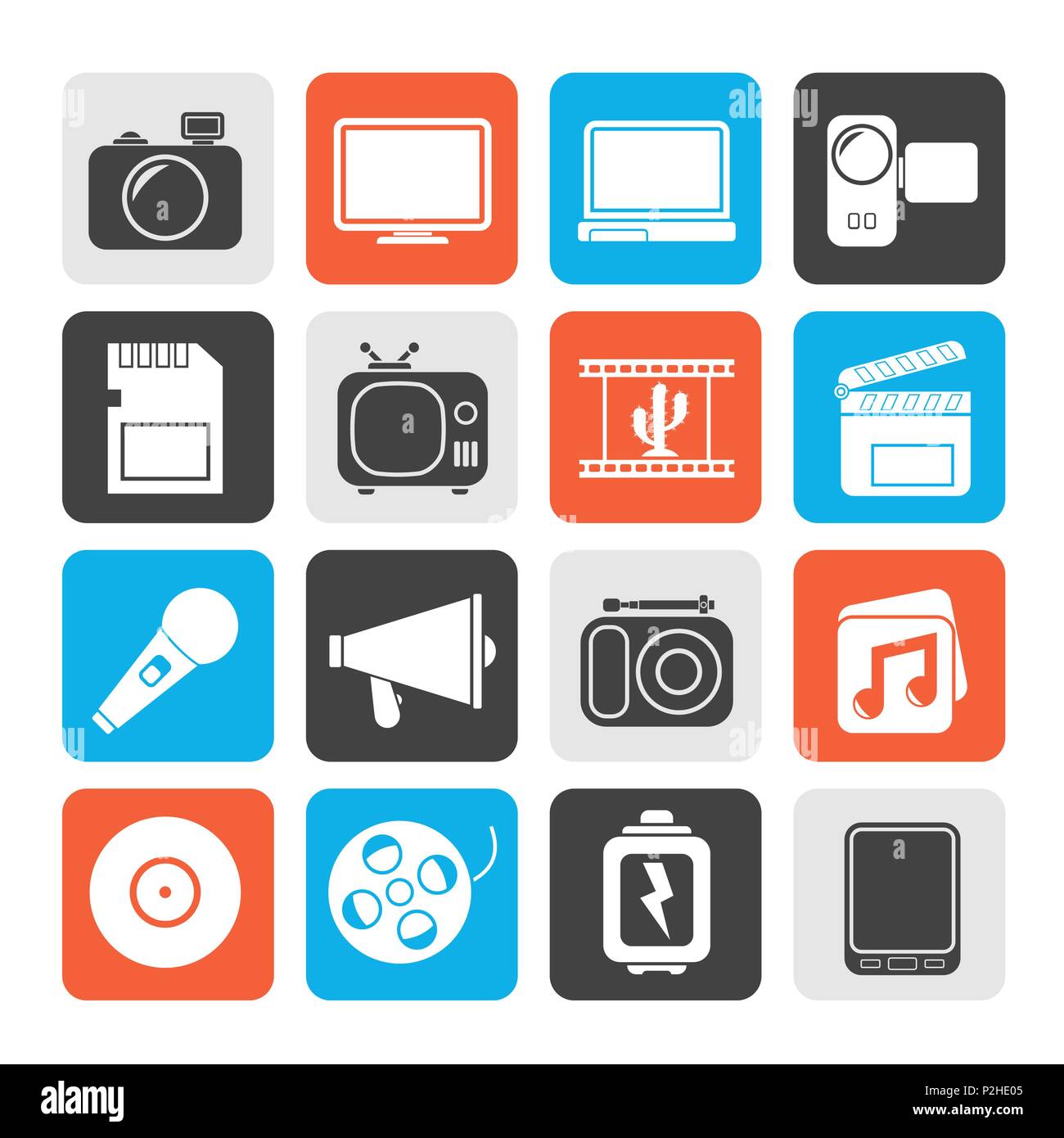 Silhouette Multimedia and technology Icons - vector icon set Stock ...