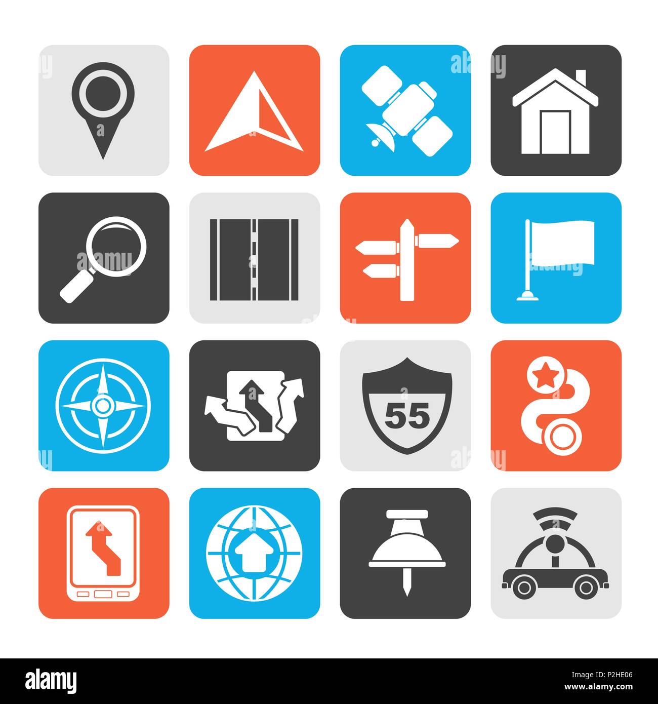 Silhouette Gps, navigation and road icons - vector icon set Stock ...