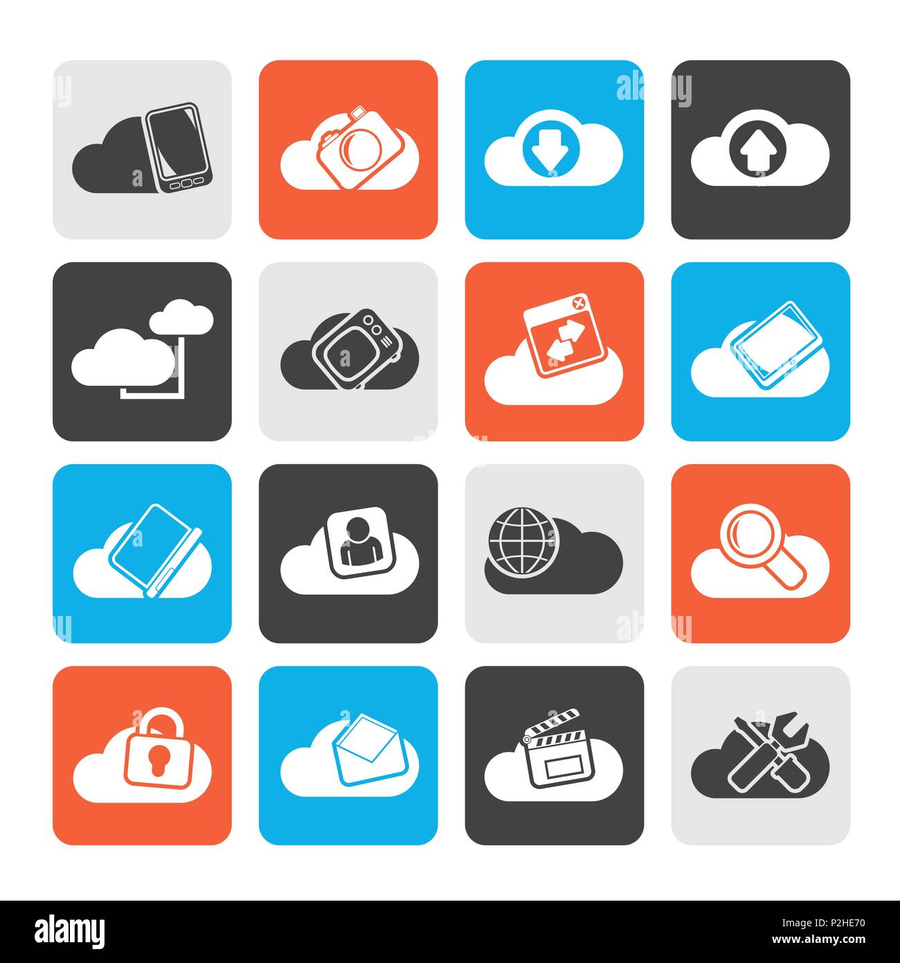Silhouette cloud services and objects icons - vector icon set Stock ...