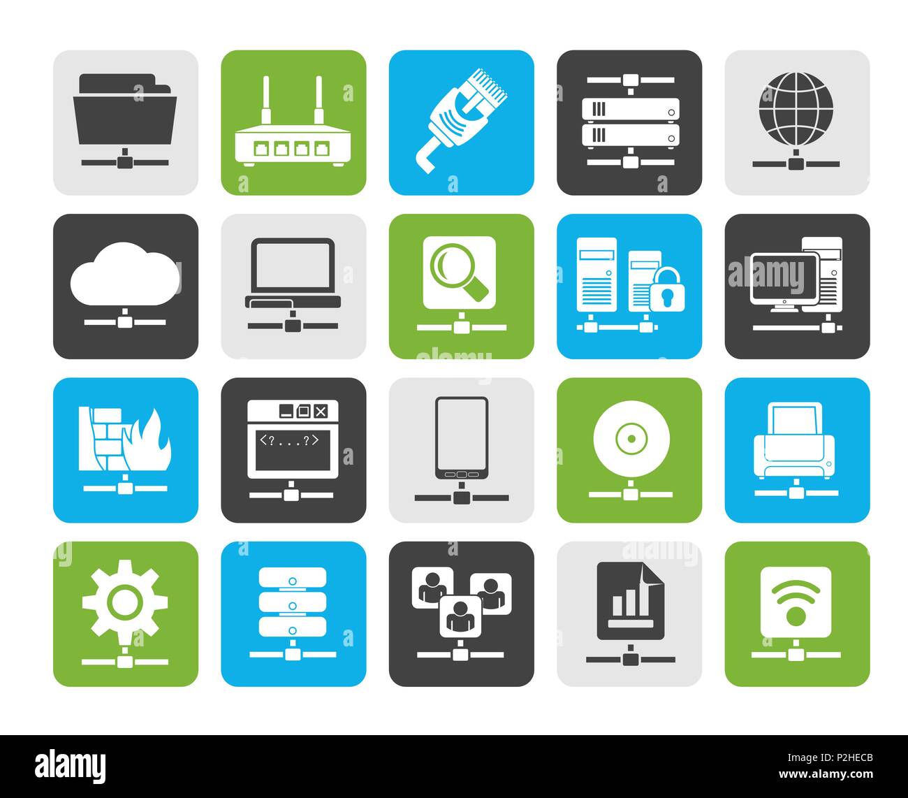 Silhouette Computer Network and internet icons - vector icon set Stock ...