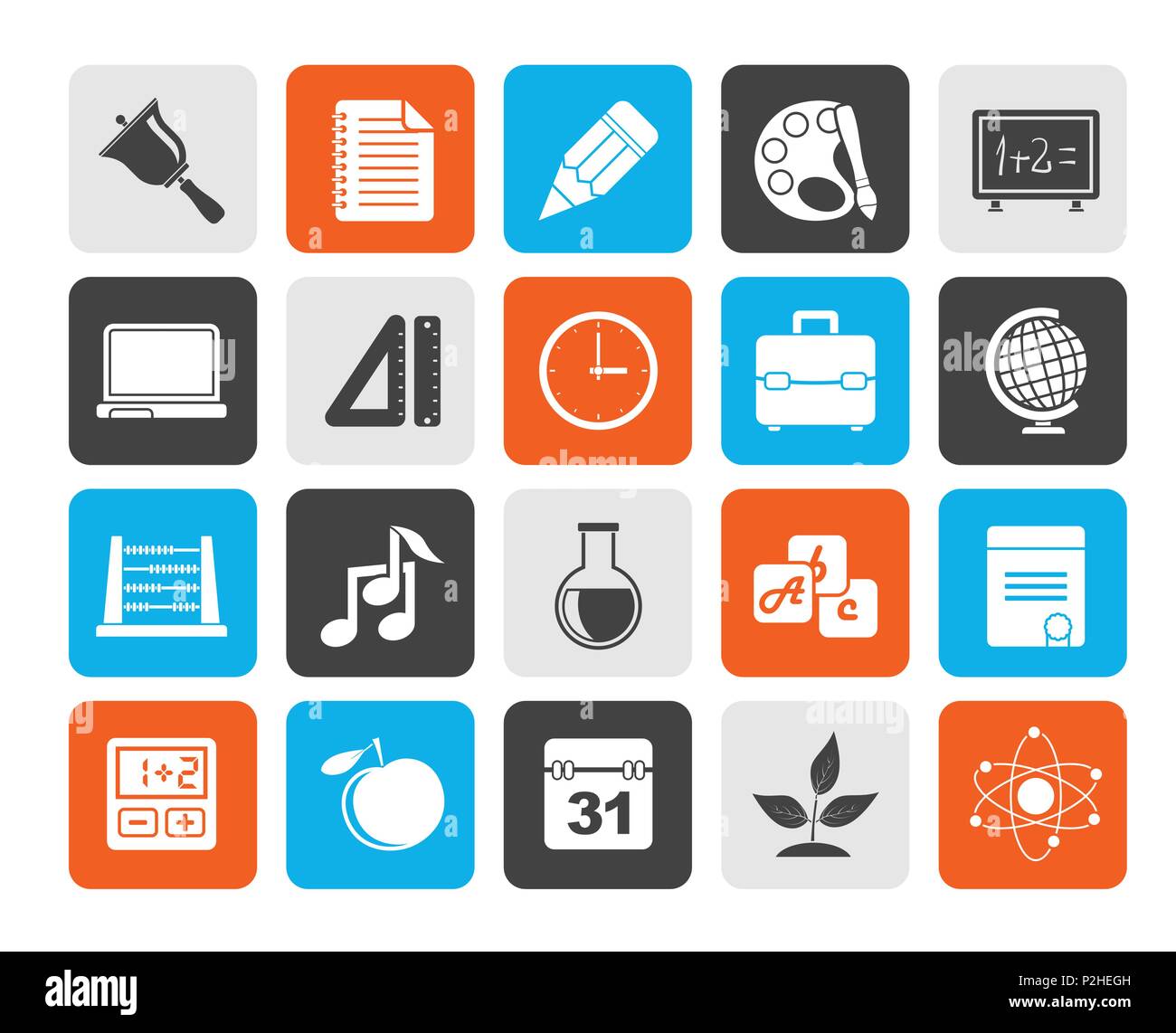 Silhouette Education, science and studies icons - vector icon set Stock ...