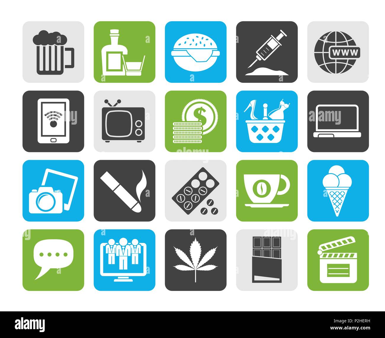 Silhouette different types of Addictions icons - vector icon set Stock ...