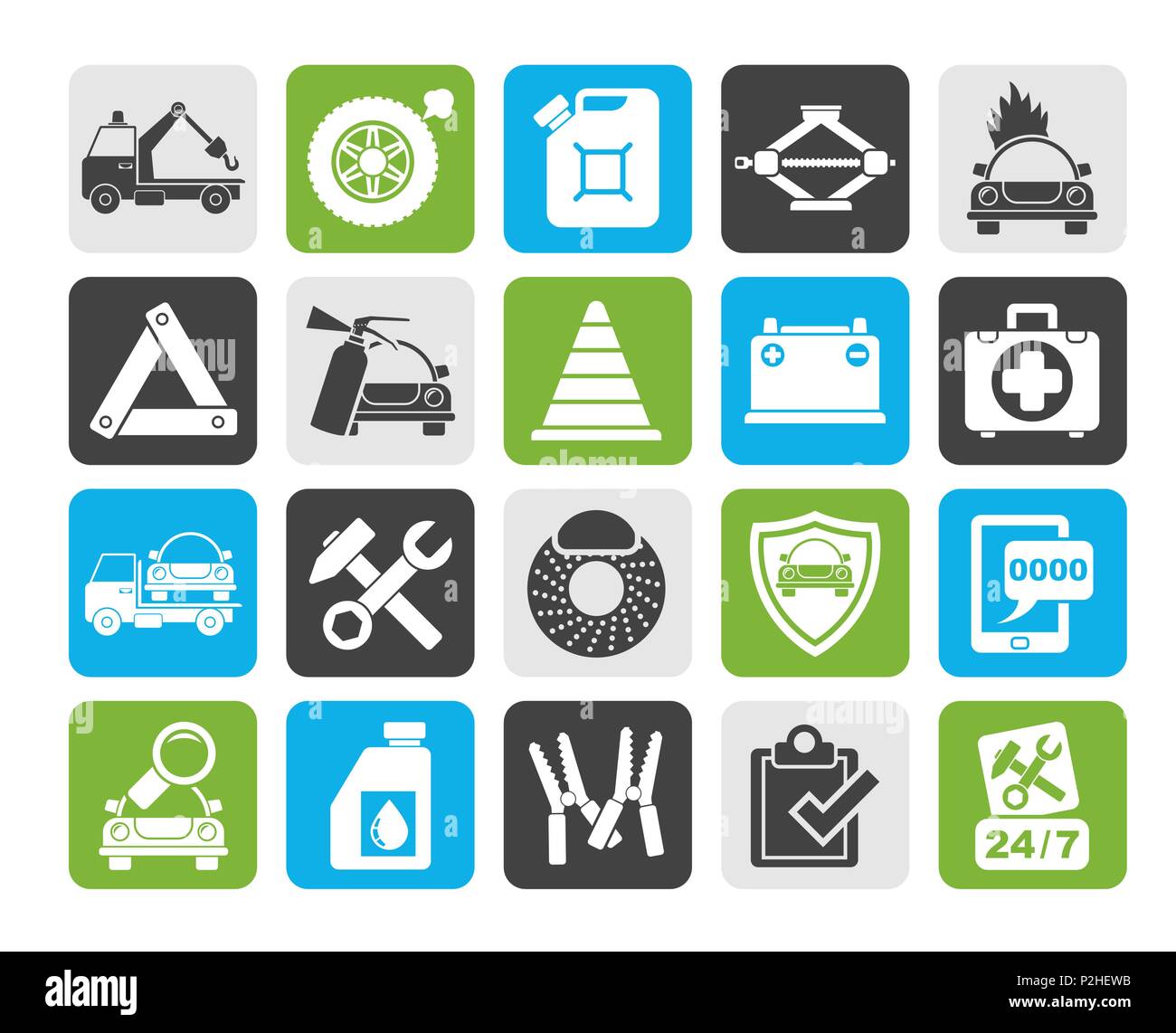 Silhouette Roadside Assistance and tow icons - vector icon set Stock ...