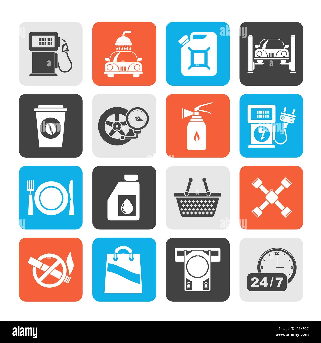 Silhouette gas station services Icons - vector icon set Stock Vector ...