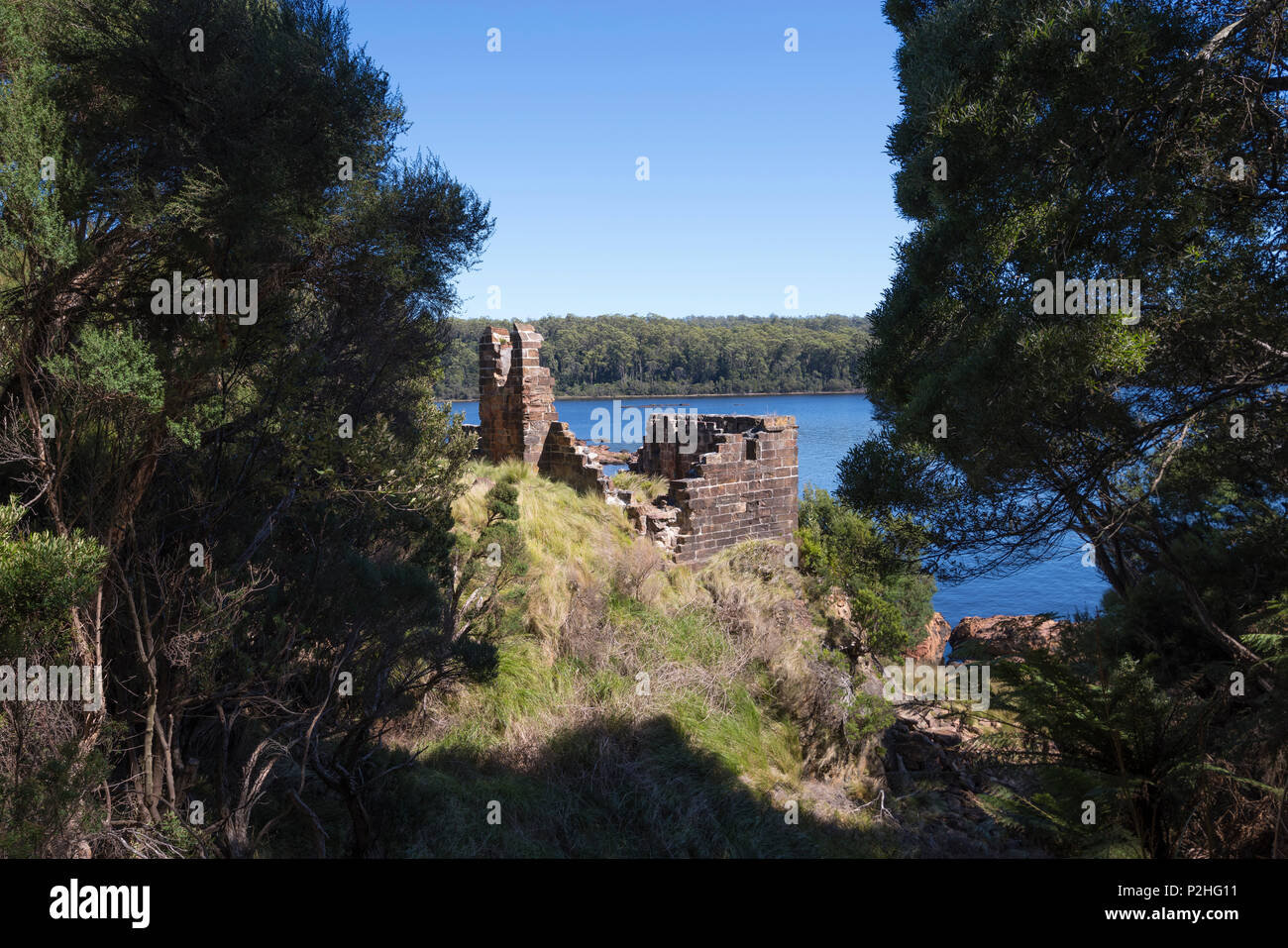 Sarah Island, Macquarie Harbour, Tasmania Stock Photo - Alamy