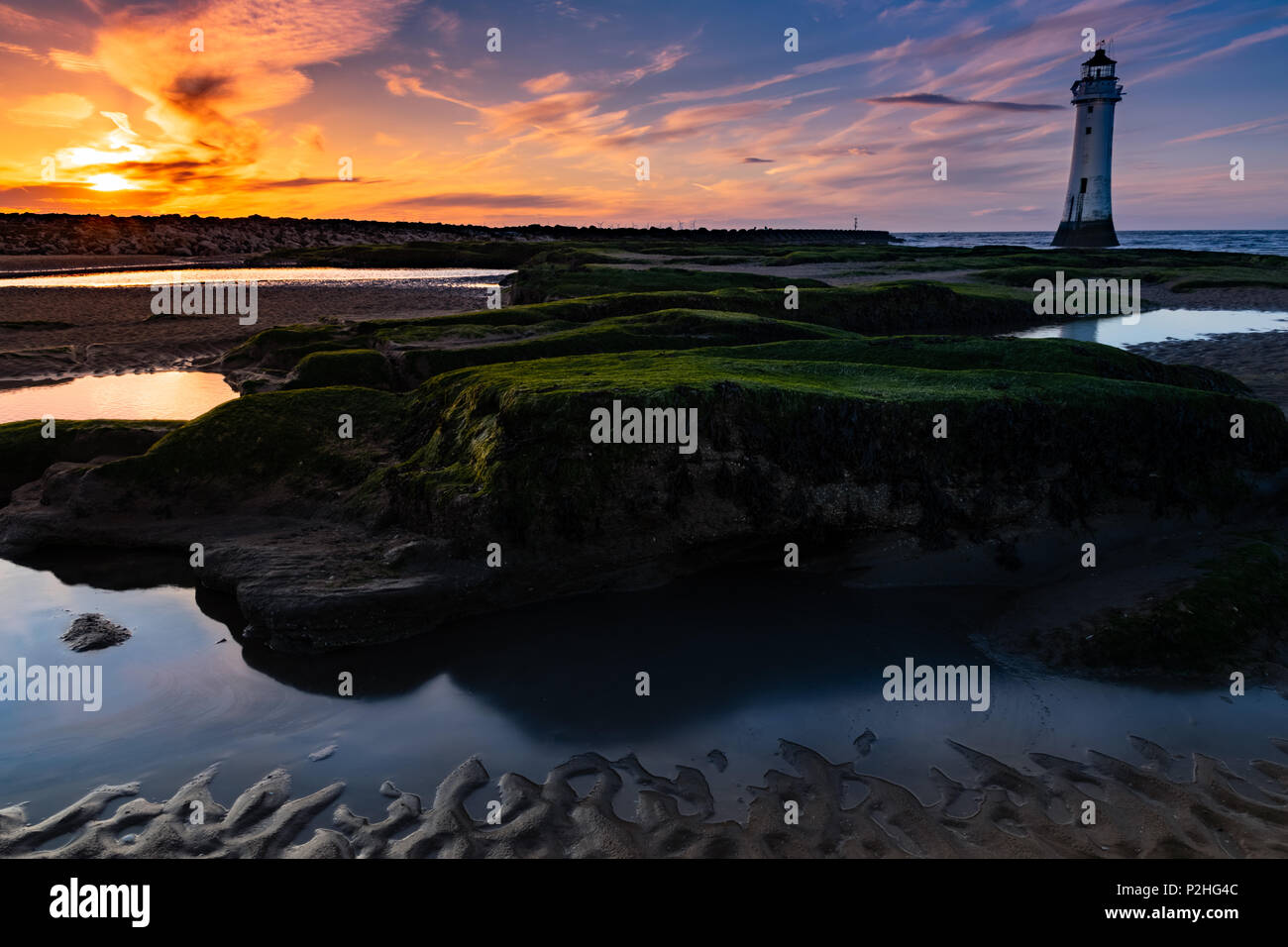 Lighthouse sunset, New Brighton Stock Photo - Alamy