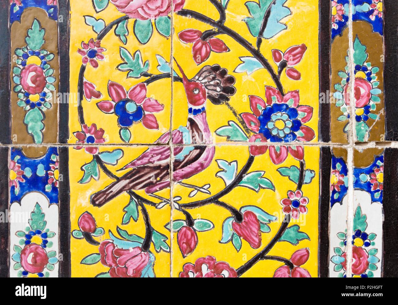 Decorative tiles at Masjed-e Agha Bozorg mosque, Kashan, Iran Stock ...