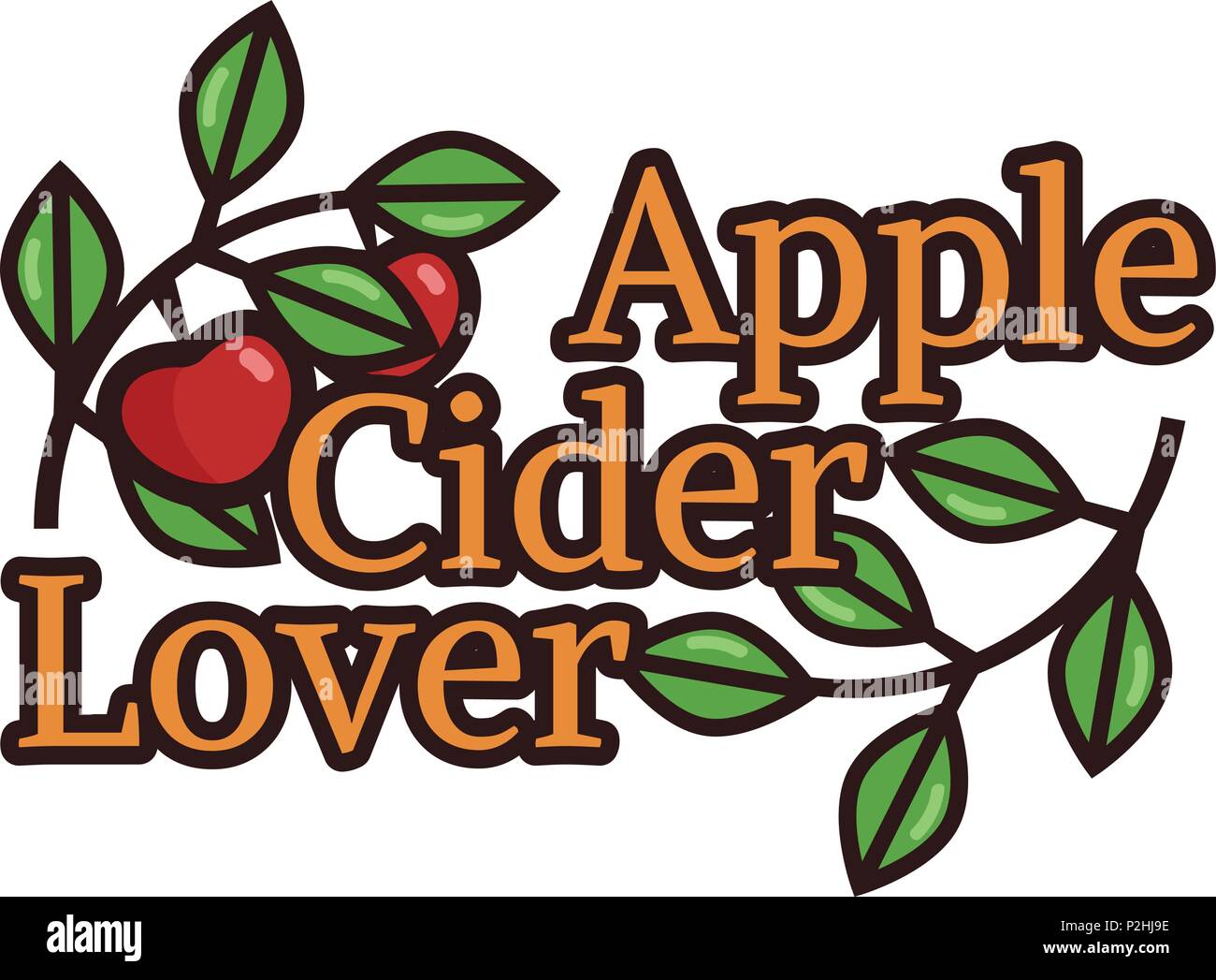 Vector illustration with apple branches and "Cider Lover" text Stock ...