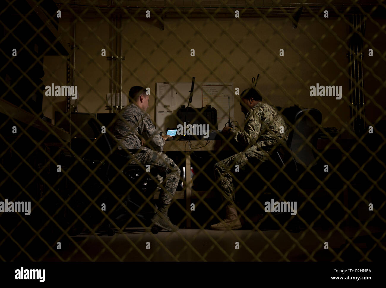 Staff Sgt. Austin Gootee and Petty Officer 2nd Class Steven Jones test ...
