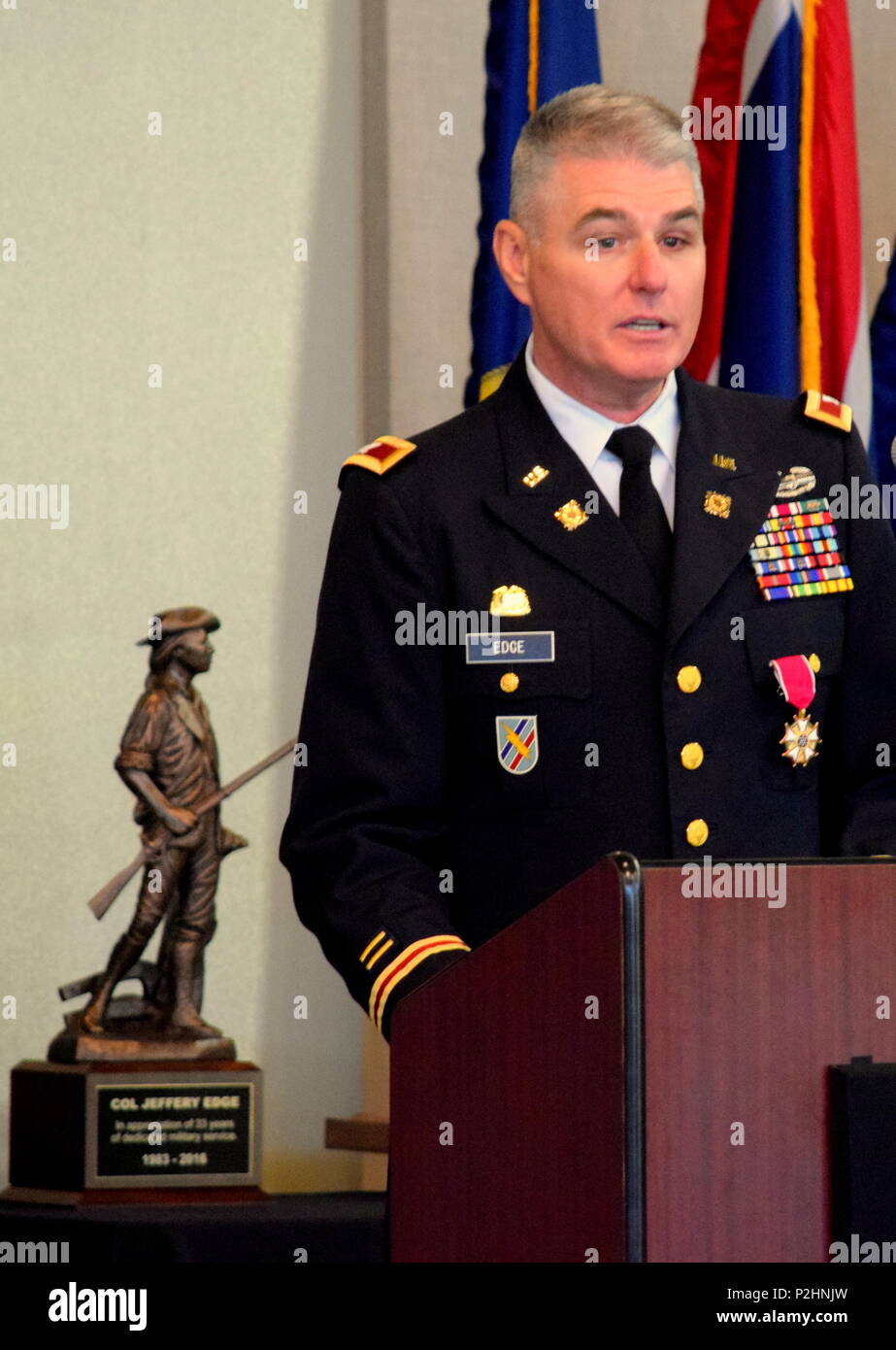 Colonel Jeff Edge offers farewell comments at the conclusion of his ...