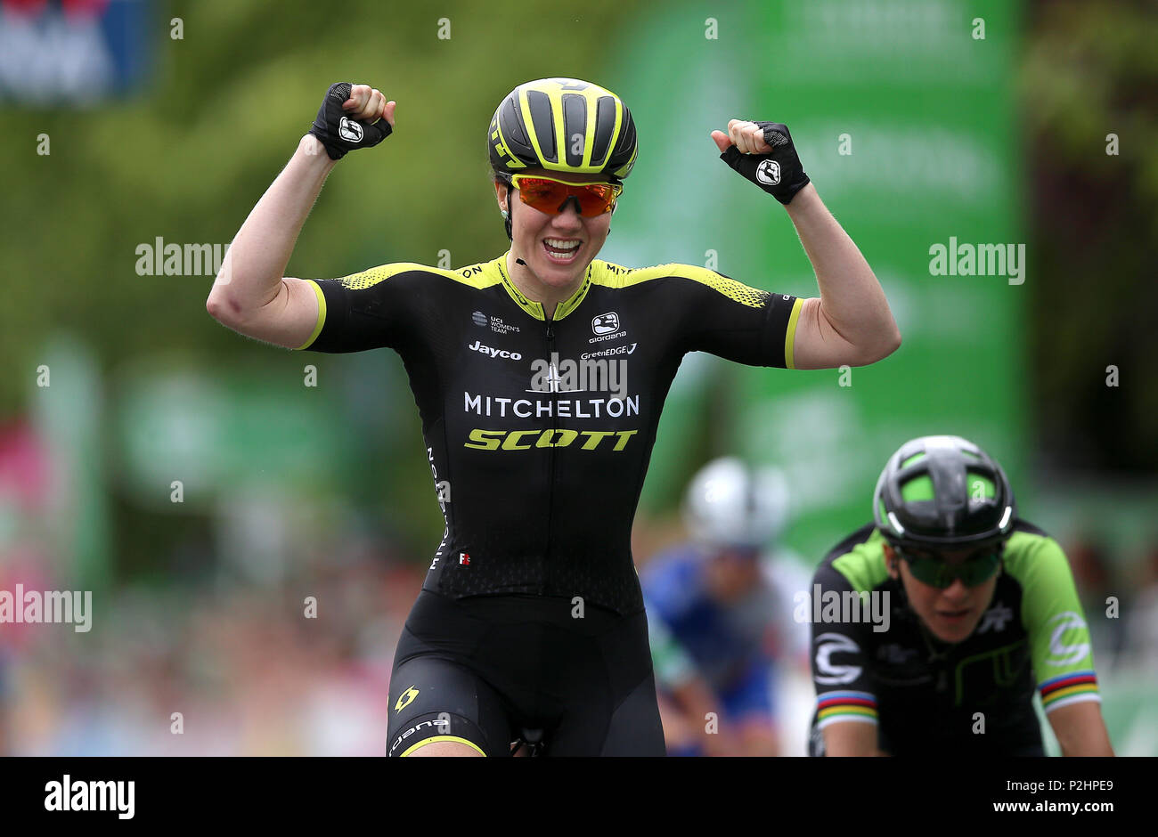 Mitchelton Scott's Sarah Roy celebrates winning as she crosses the ...