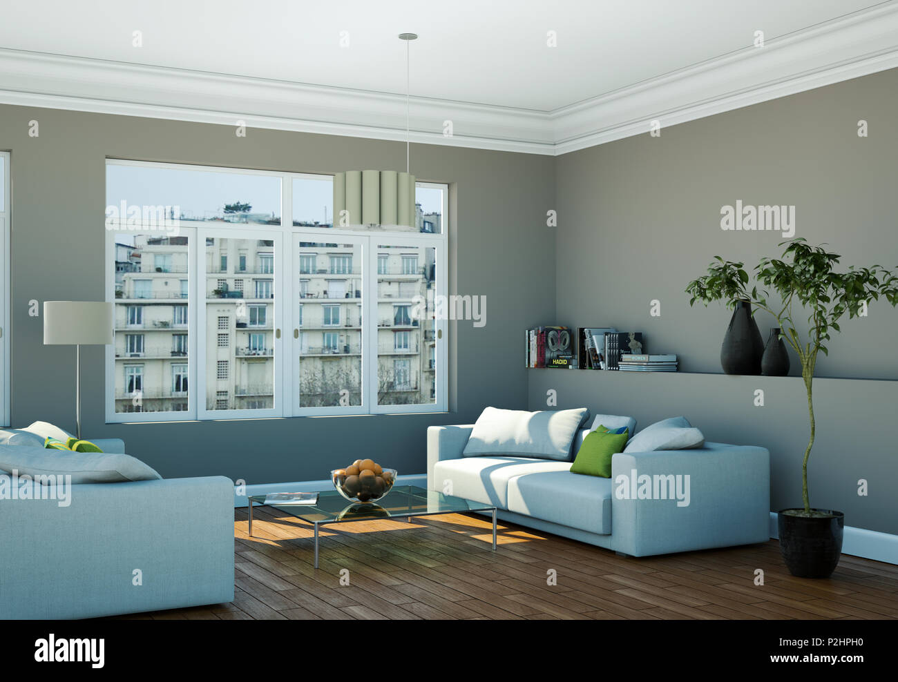 modern white skandinavian interior design living room 3d Illustration ...