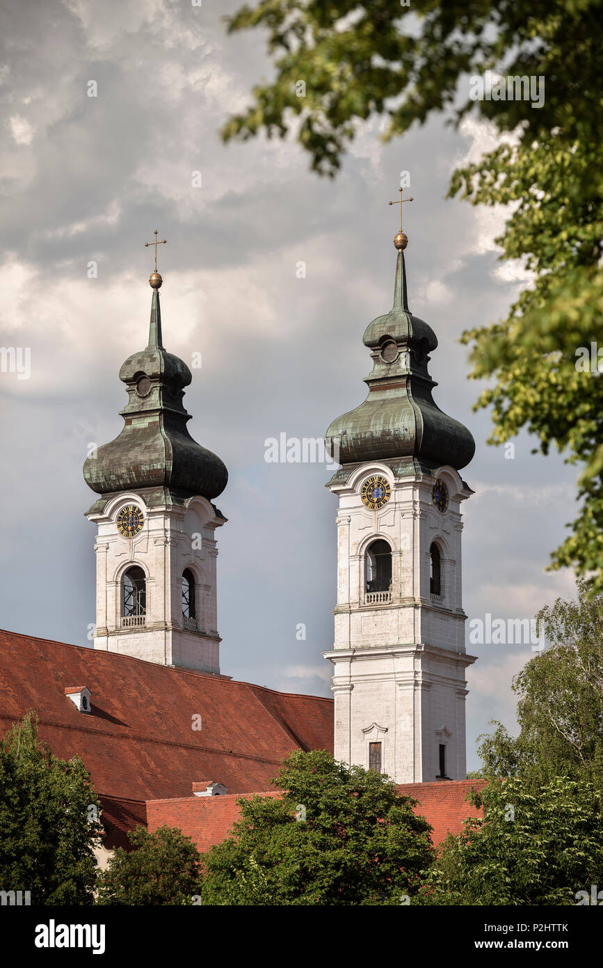 church towers of baroque style Monastry Zwiefalten, Swabian Alb, Baden ...
