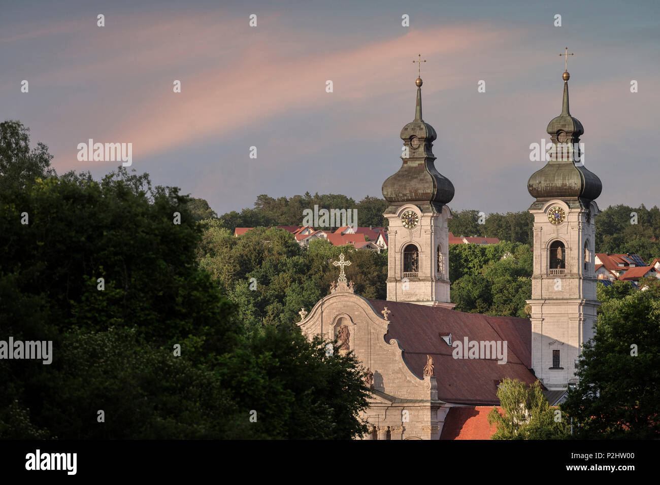 Church towers of baroque Monastry Zwiefalten, Swabian Alb, Baden ...