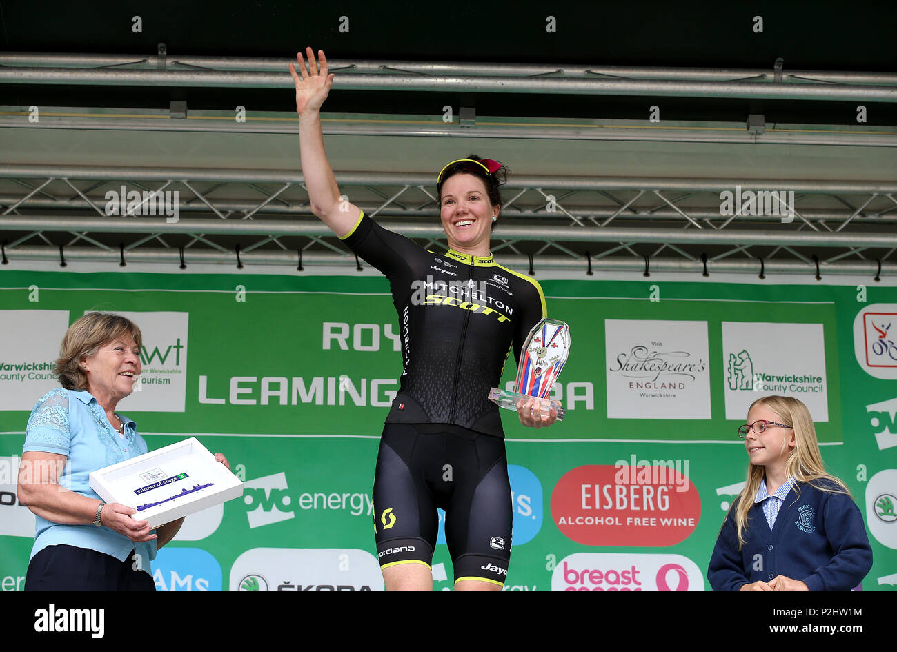 Mitchelton Scott's Sarah Roy celebrates on the podium after winning ...