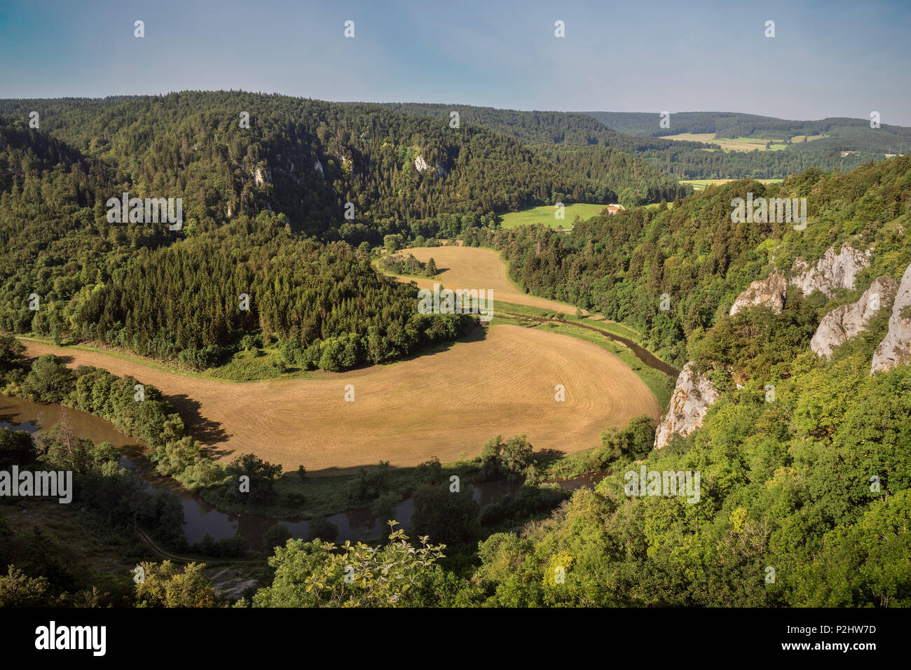 The young Danube river flowing along the rocky Danube River Valley ...