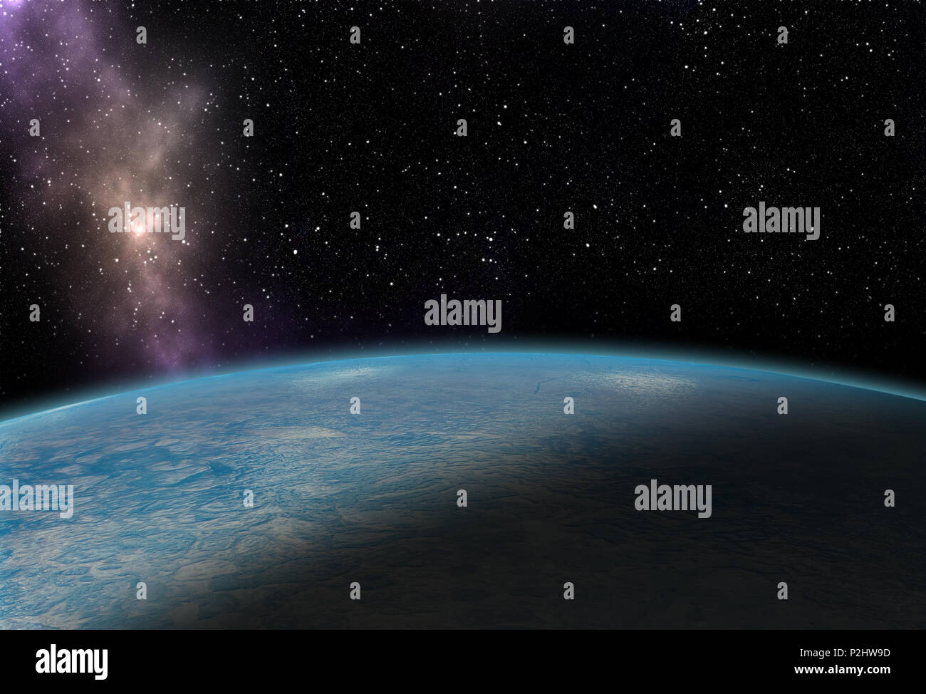 Blue planet in outer space with stars and nebula Stock Photo - Alamy