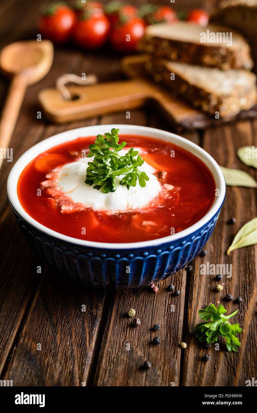 Borscht - traditional Ukraine soup made of beetroot, tomato, cabbage ...